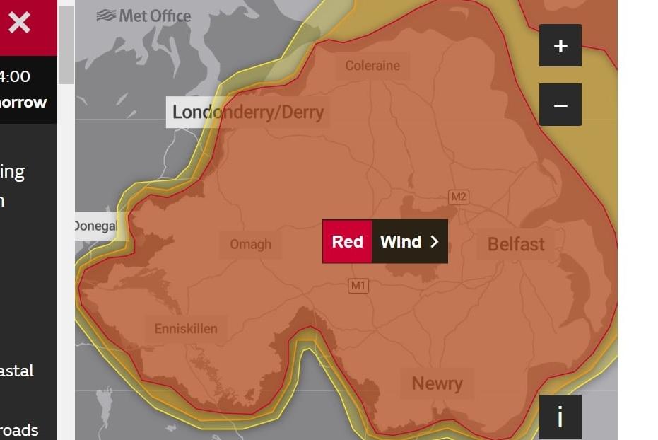 Northern Ireland weather: Met Office issue RED weather warning for wind ...