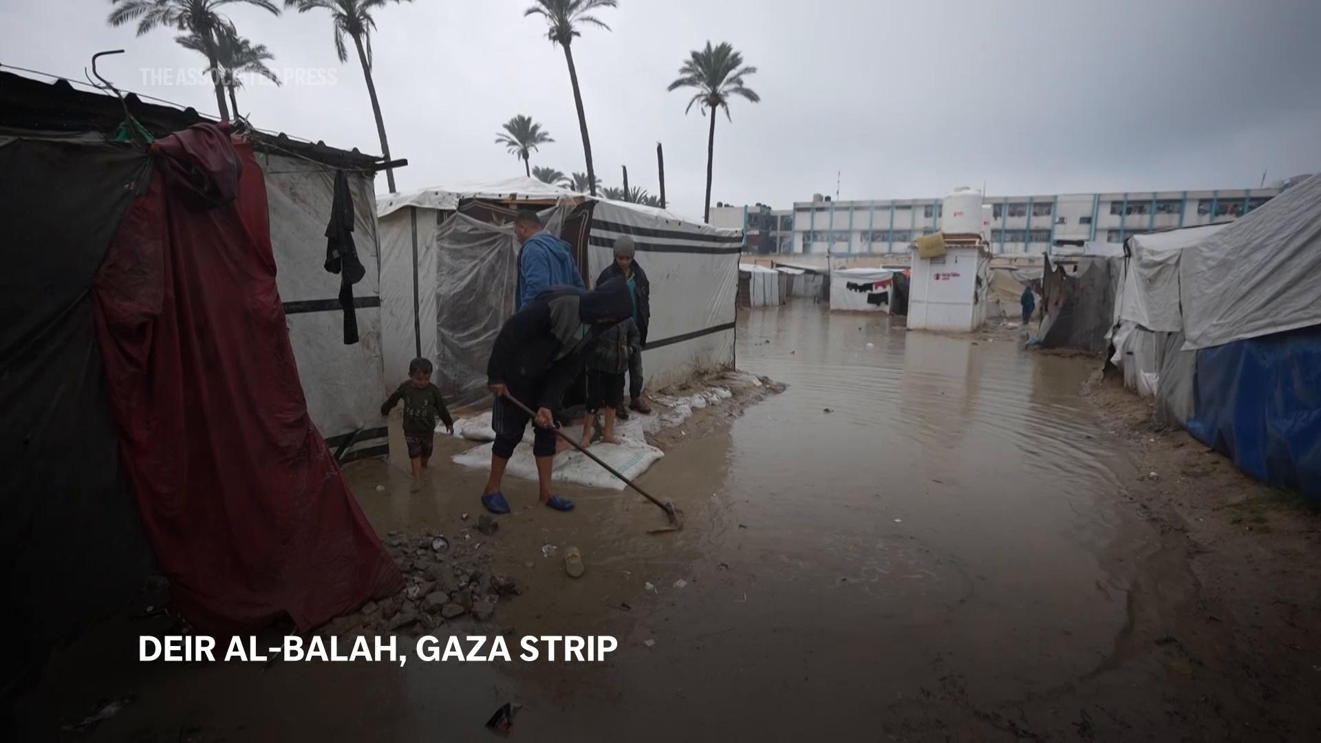 Miserable weather adds to hardships faced by displaced Palestinians in Gaza