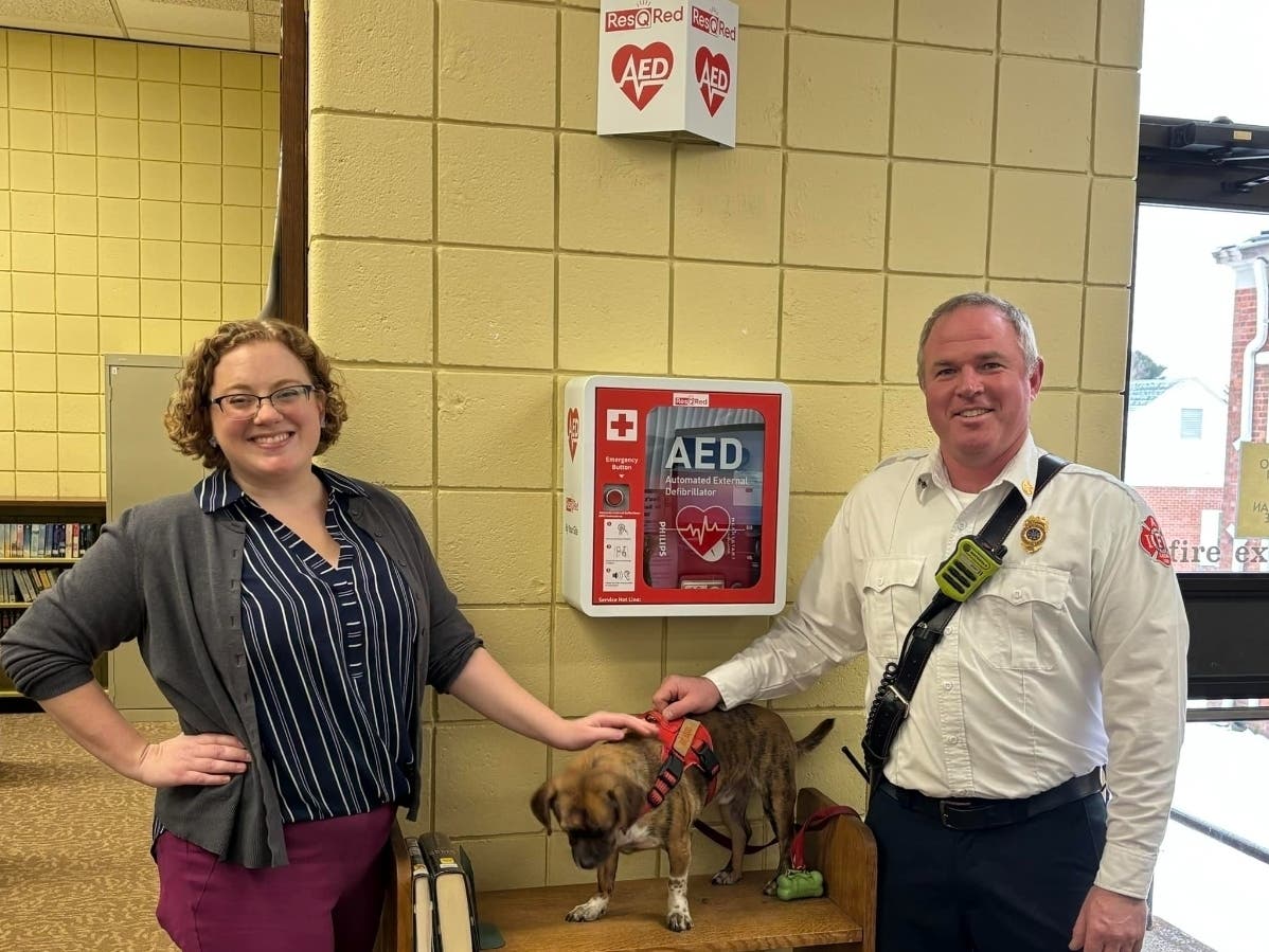 Fire Dept. Delivers Latest Defibrillator, This One To Hagaman Library
