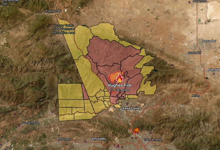 LA wildfires mapped: Hughes fire totals more than 10,000 acres as new blaze breaks out near U.S ...