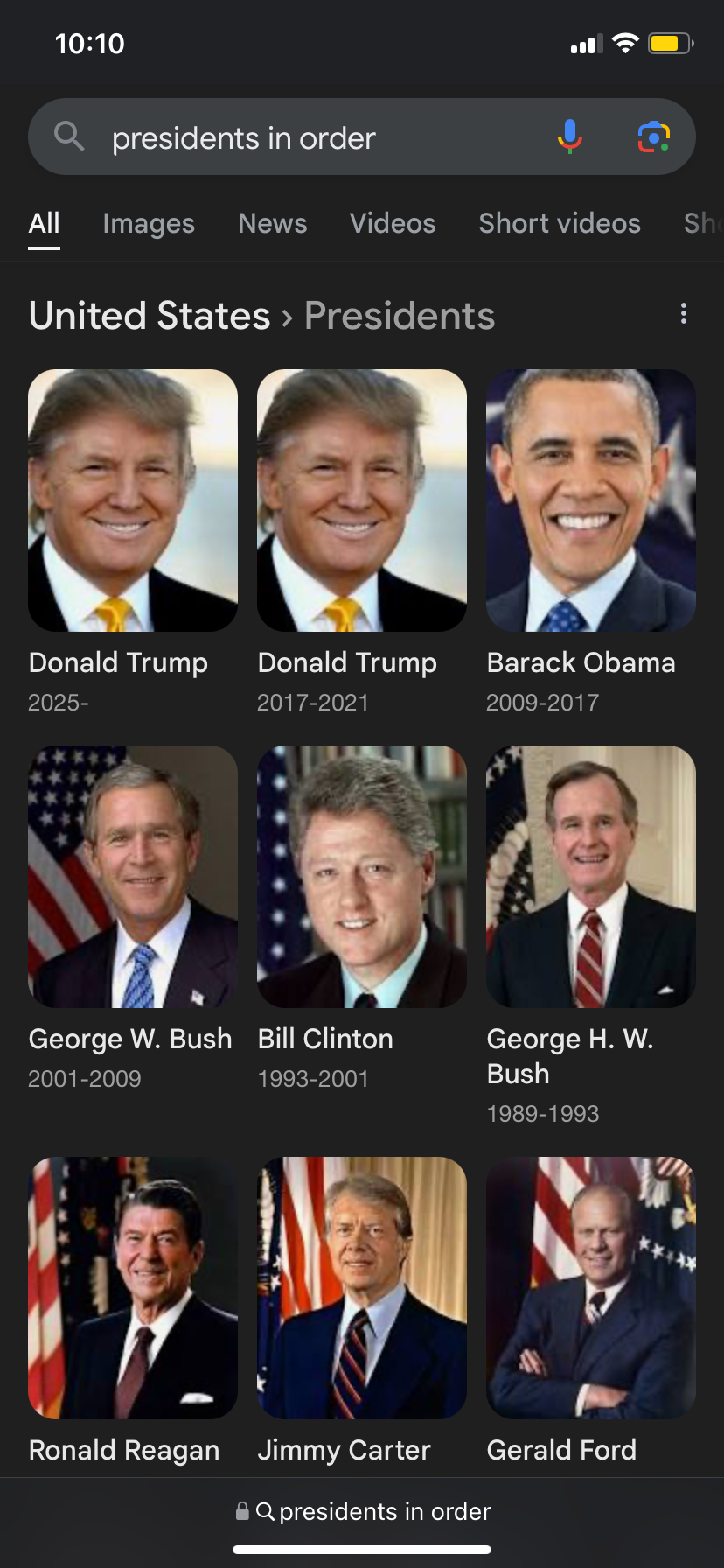 Google glitch omits Biden from list of U.S. Presidents