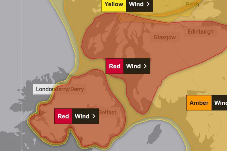 Full list of areas covered by Met Office danger to life red weather ...