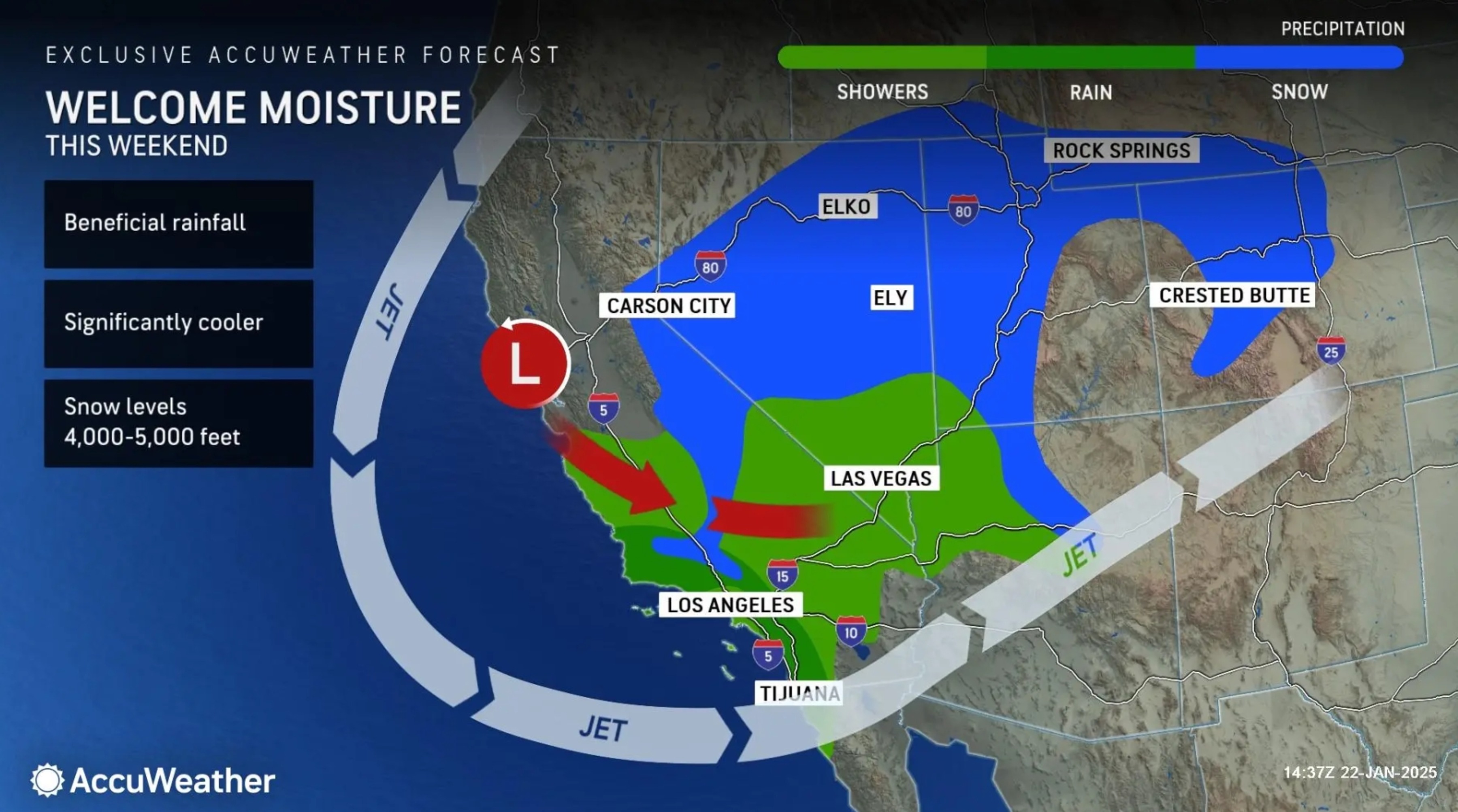 Map Shows Where Rain, Snow Will Hit California This Weekend