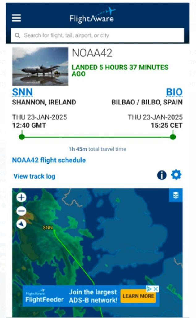 Hurricane hunting plane prepares to fly into Storm Eowyn
