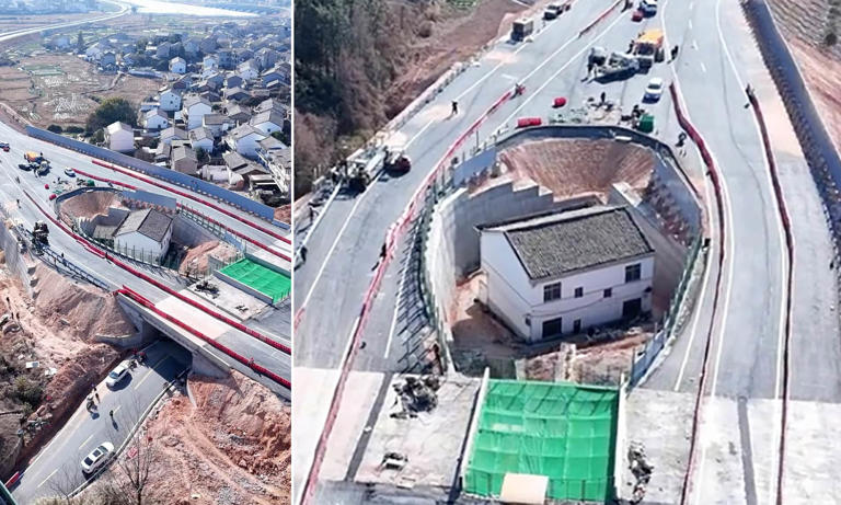 Grandfather has a motorway built AROUND his house