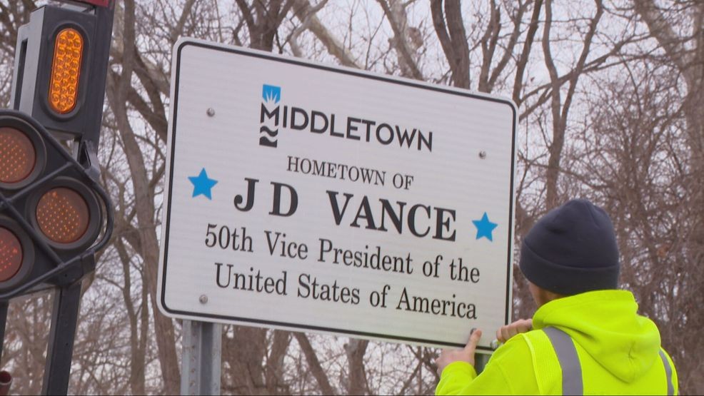 Signs erected announcing Middletown is hometown to Vice President JD Vance
