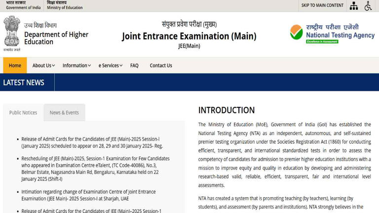JEE Main 2025 Admit Card: Released For Session 1 Exam January 28, 29 and 30 at jeemain.nta.nic ...