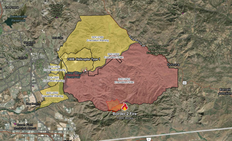 Otay Mountain Fire: See Border 2 Fire Perimeter, Evacuation Areas