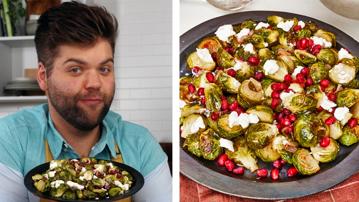 How to Make Roasted Brussels Sprouts with Goat Cheese & Pomegranate