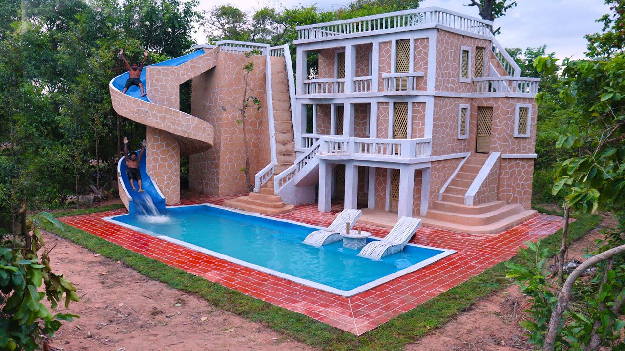 Building a Spectacular Underground Swimming Pool Park with a Modern Villa