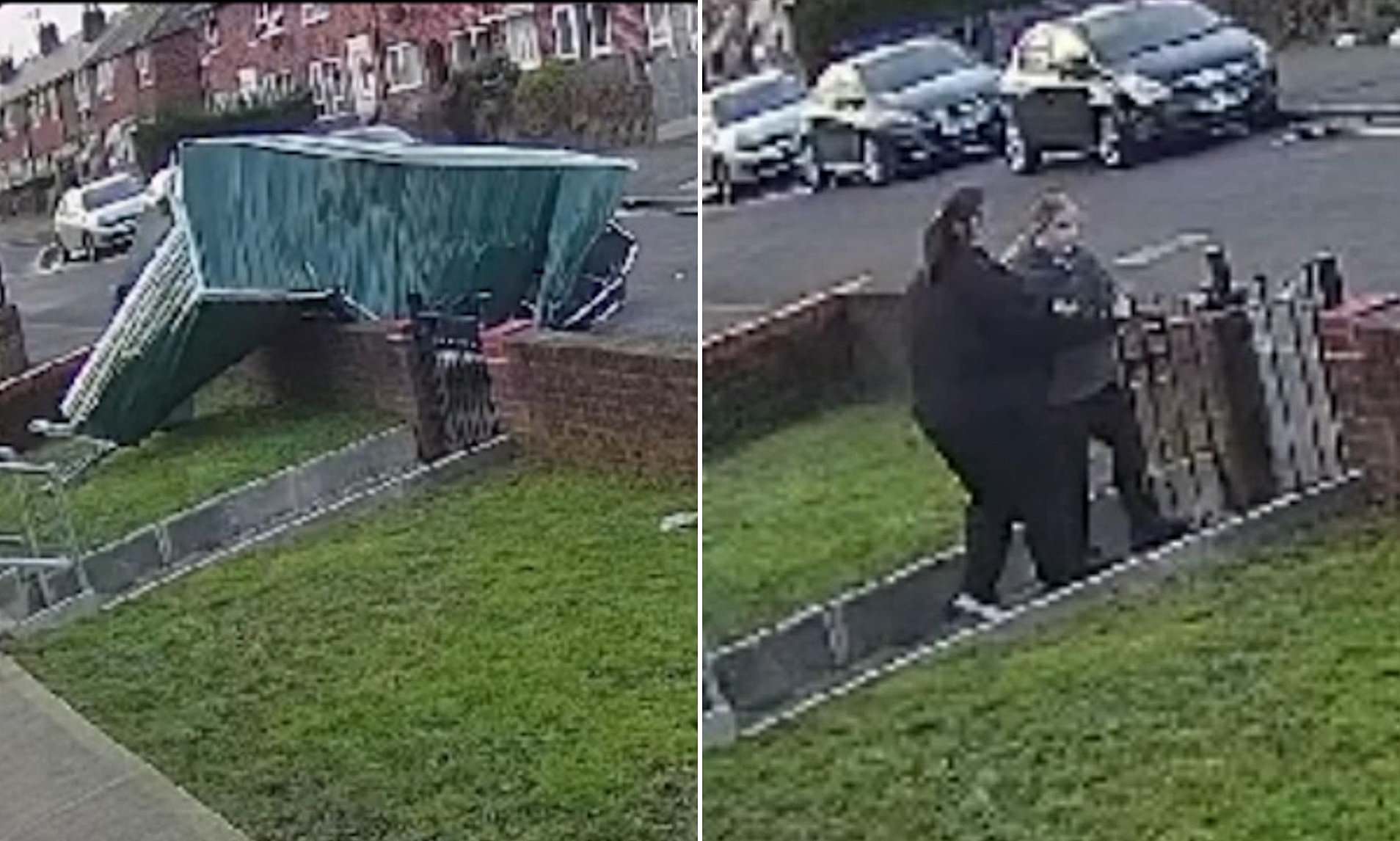 Mother and daughter dodge being hit by flying shed in Storm Eowyn