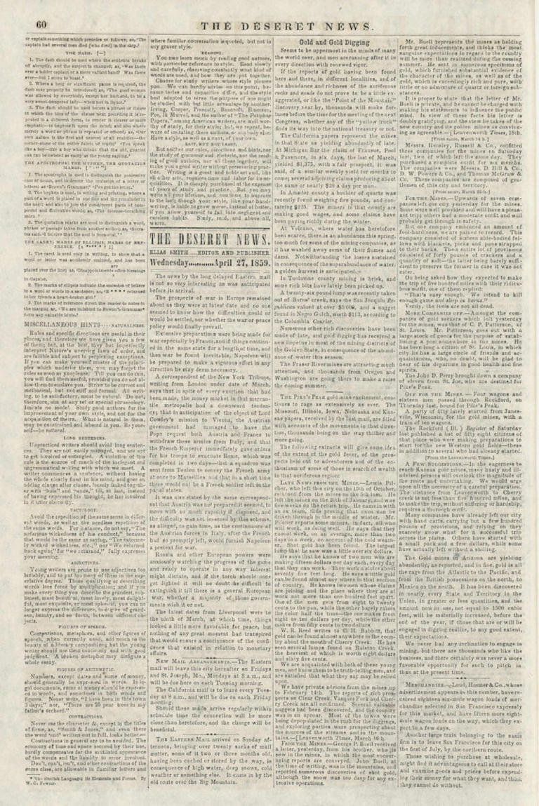 Deseret News archives: Gold discovered at Sutter’s Mill in 1848 ...