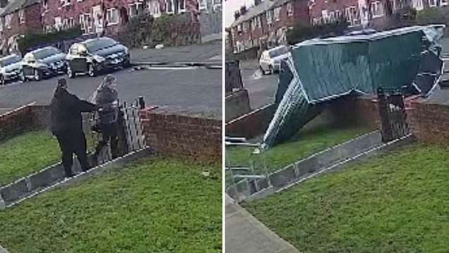 Storm Éowyn: Mum and daughter dodge flying shed in 100mph winds