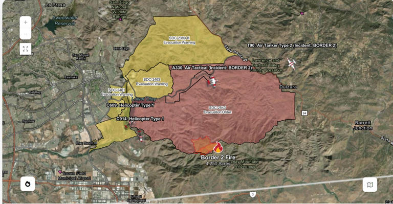 California Border Fire Map: Blaze Moving Toward Homeland Security Offices
