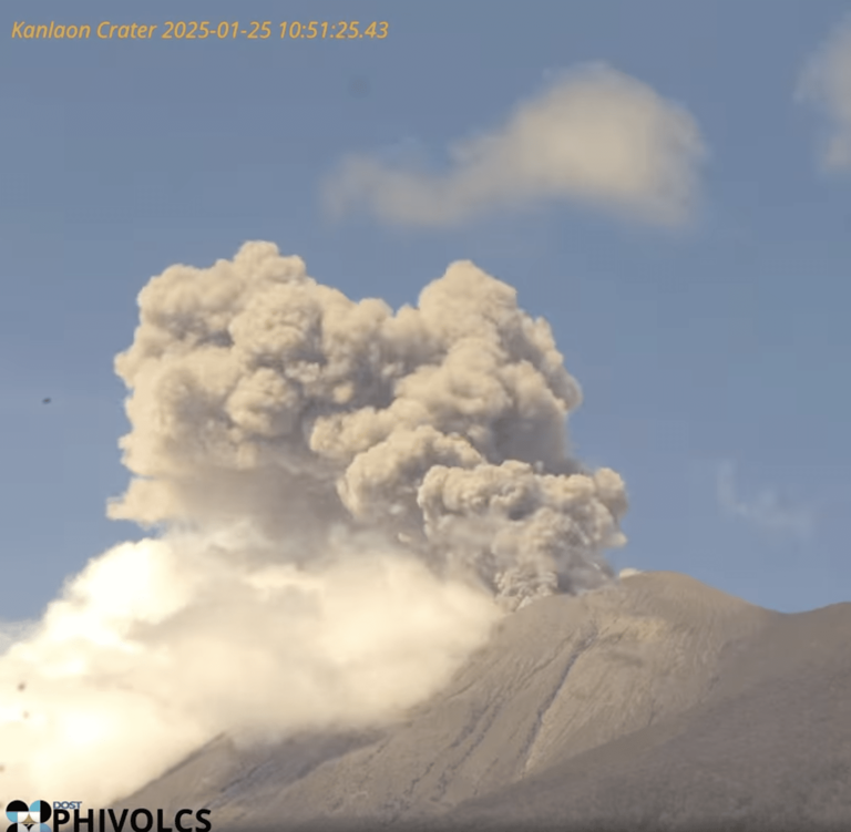 Kanlaon volcano emits ash 3 times, drifting west and southwest