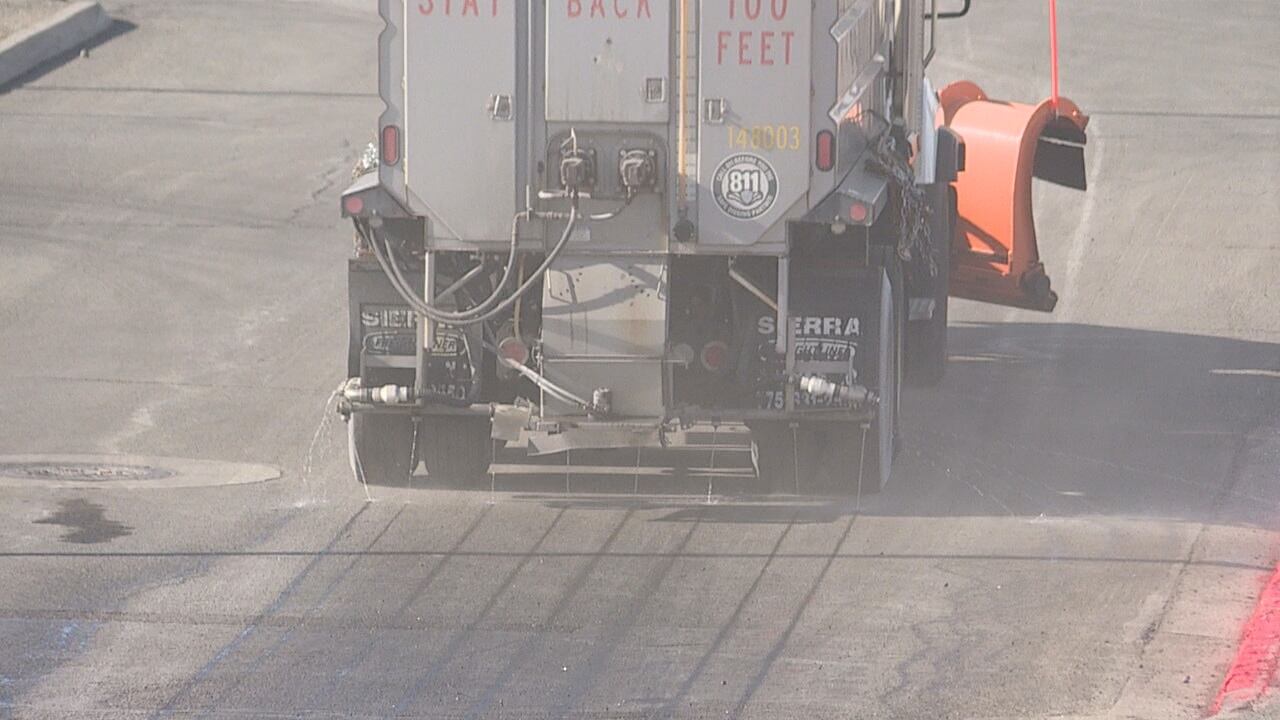 Crews apply brine to roads prior to incoming storm