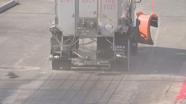 Crews apply brine to roads prior to incoming storm