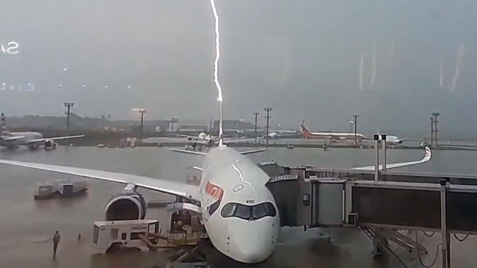 Moment lightning strikes BA plane