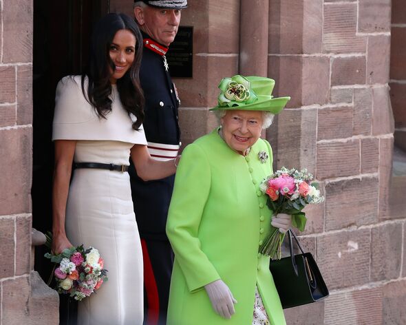 'Clueless' Meghan got into fluster on visit with late Queen - and Harry ...
