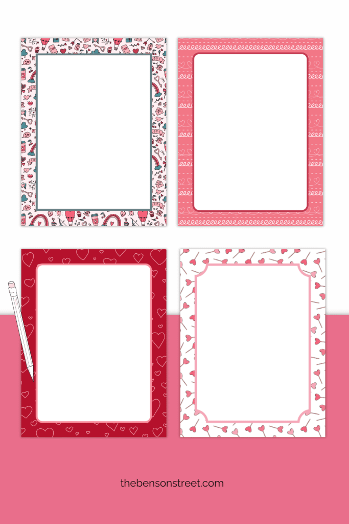 Free Valentines Day Page Border Printable: Five Designs