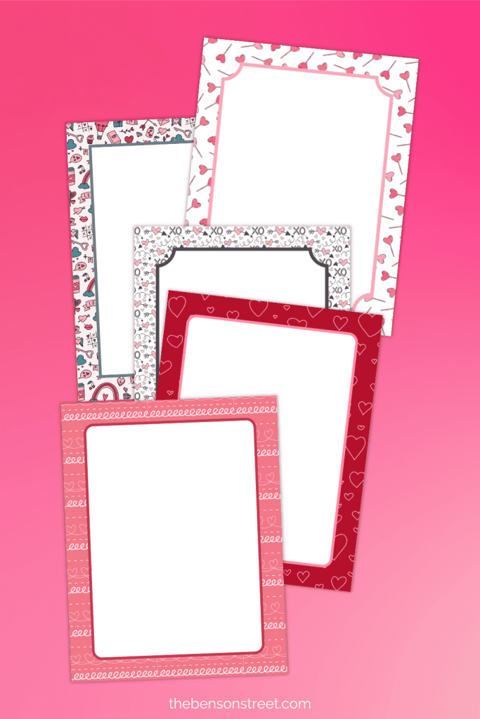 Free Valentines Day Page Border Printable: Five Designs