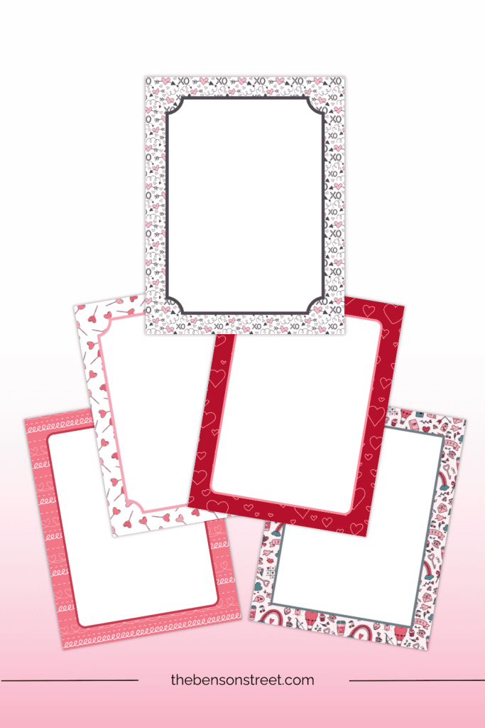 Free Valentines Day Page Border Printable: Five Designs