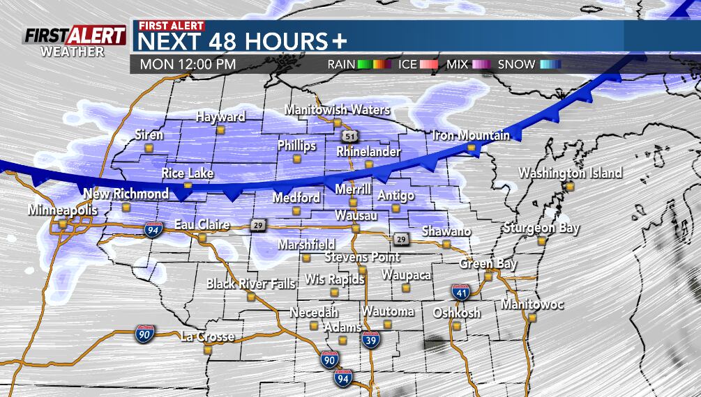 First Alert Weather: Brisk winds continue, flakes could fly on Monday