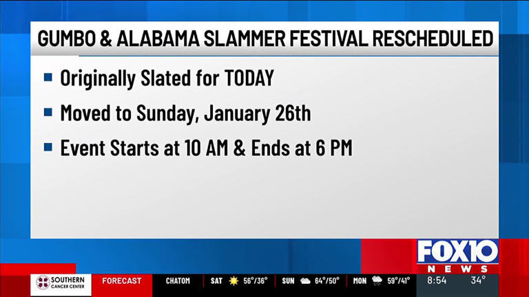 Snow gone, Gumbo and Alabama Slammer Festival here