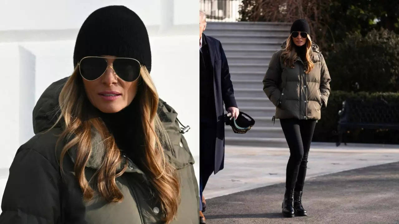 First Lady Melania Trump picks a cozy puffer coat and black jeans as ...