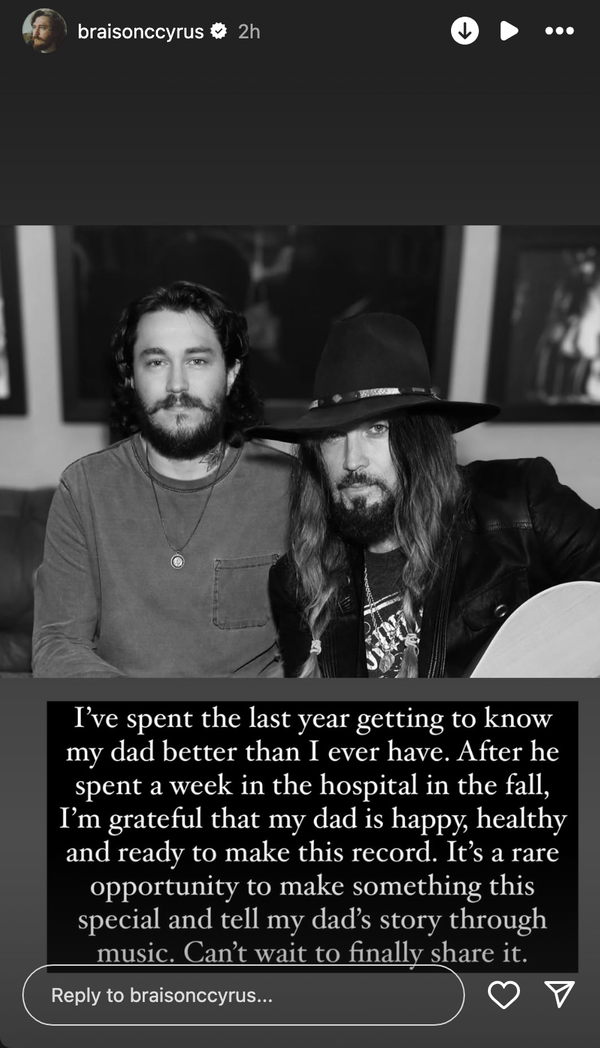 Braison Cyrus addresses family feud after dad Billy Ray allegedly ...