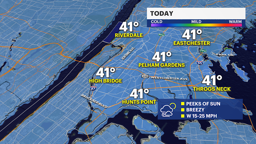 Less cold, more wind to start the week in The Bronx