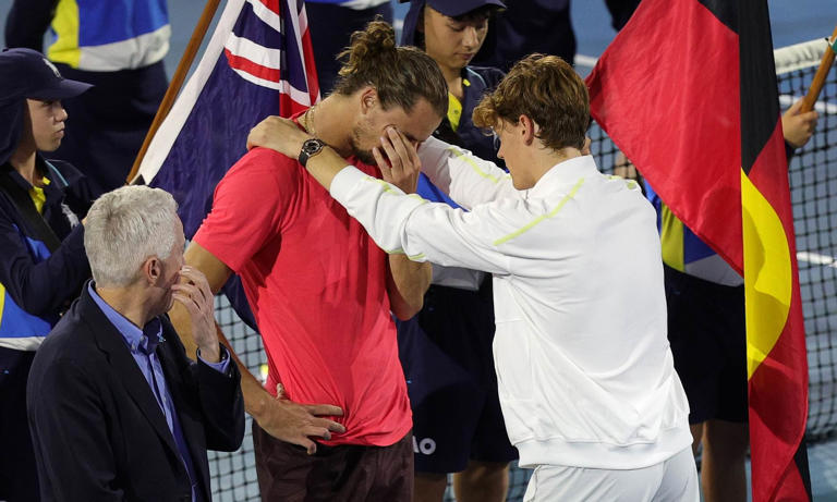 Jannik Sinner and Alexander Zverev share a heart-warming embrace after the Italian triumphed in ...