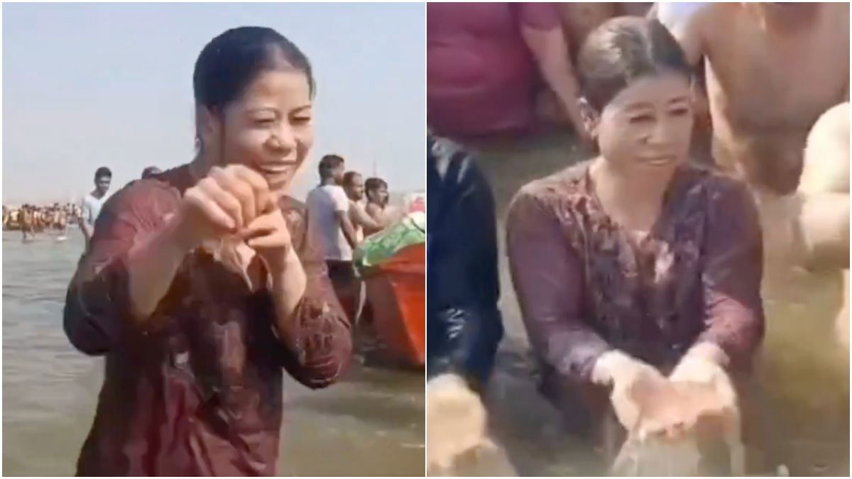 Olympian Boxer Mary Kom Takes Holy Dip At Triveni Sangam During Maha ... Olympian Boxer Mary Kom Takes Holy Dip At Triveni Sangam During Maha ...