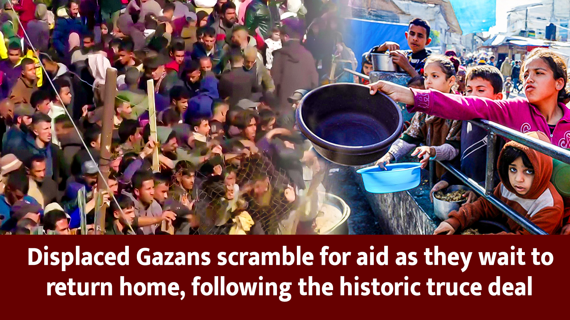 Displaced Gazans scramble for aid as they wait to return home ...
