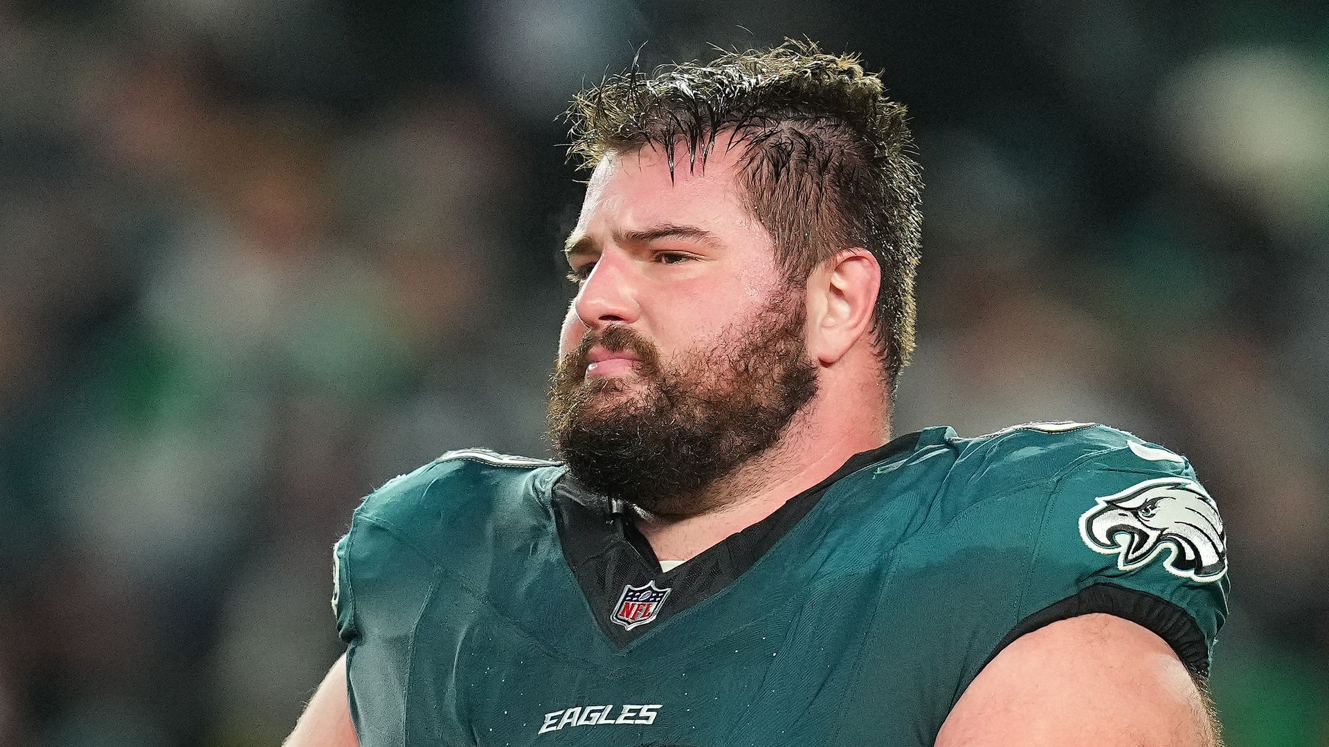 Landon Dickerson suffers knee injury during NFC Championship Game, Cam ...