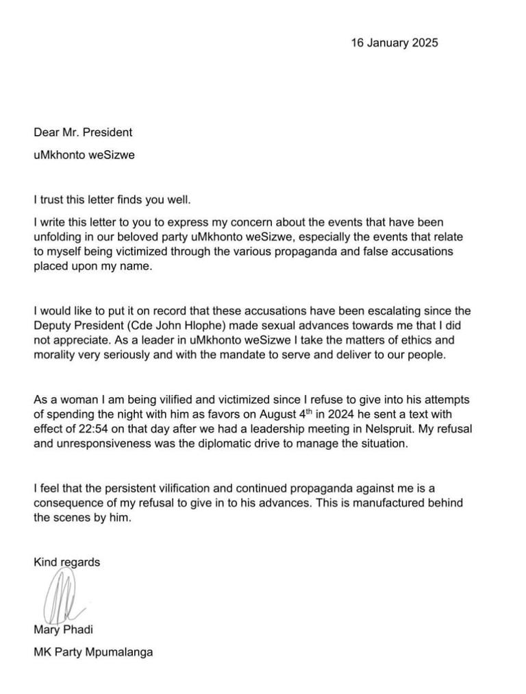 MK Party’s Mary Phadi wants Hlophe to be suspended over alleged sexual ...