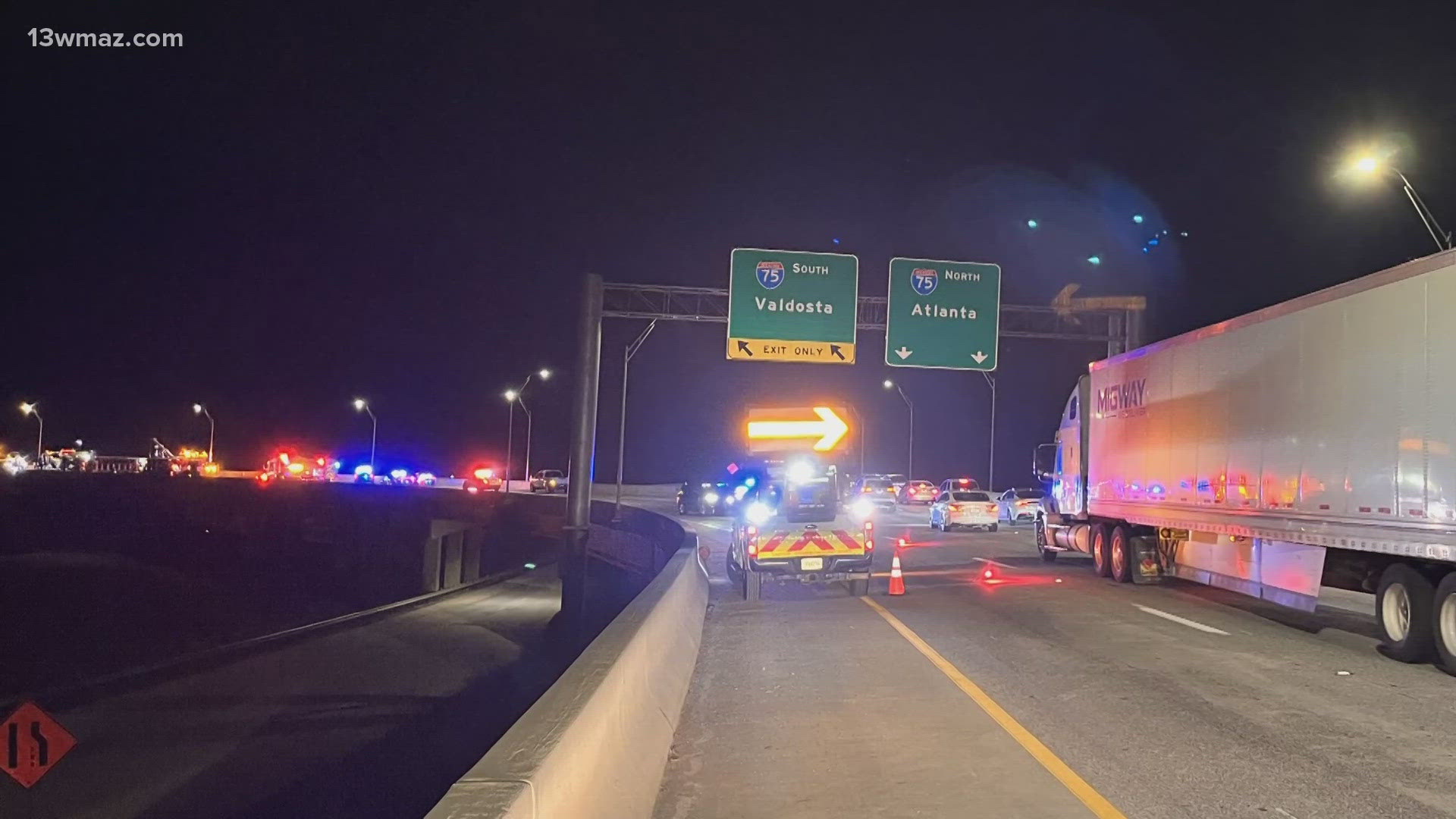 Tractor-trailer overturns, blocks westbound traffic on I-16