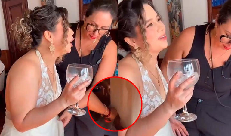Brenda Dávila, esposa de Giacomo Bocchio, impacta al cortar su vestido en plena boda: "Discúlpame"