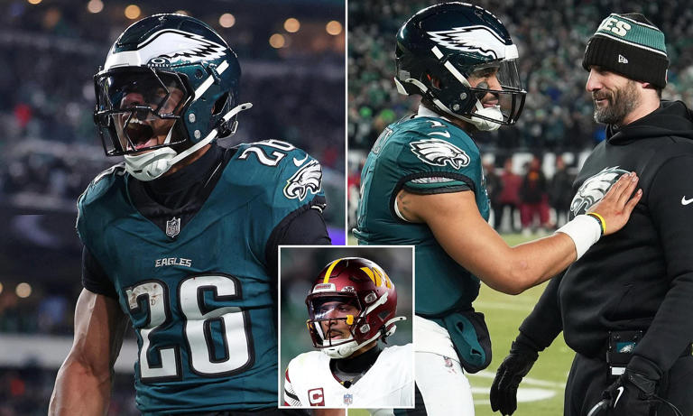 Saquon Barkley and Eagles charge to the Super Bowl by steamrolling hapless Commanders in NFC ...