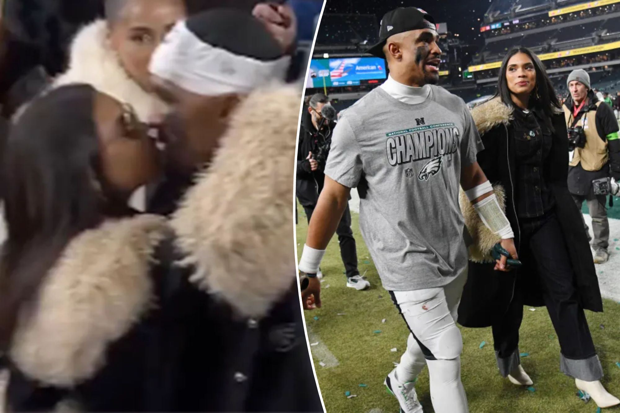 Jalen Hurts kisses fiancée Bry Burrows on field after Eagles clinch ...