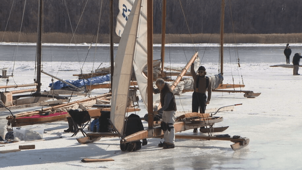 Ice yachters glide weightlessly across Hudson River surface