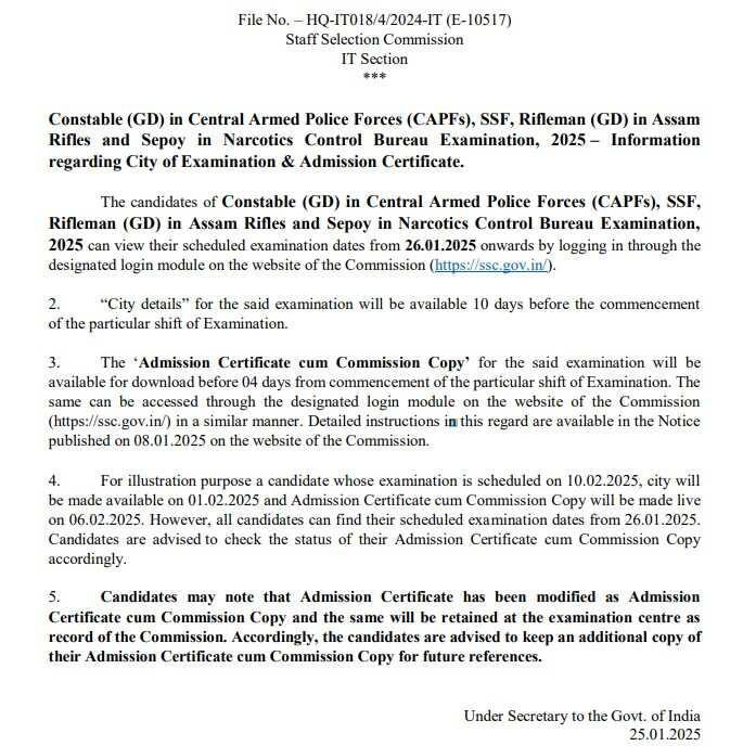 SSC GD Exam Date 2025 Released at ssc.gov.in, Check GD Constable Exam ...