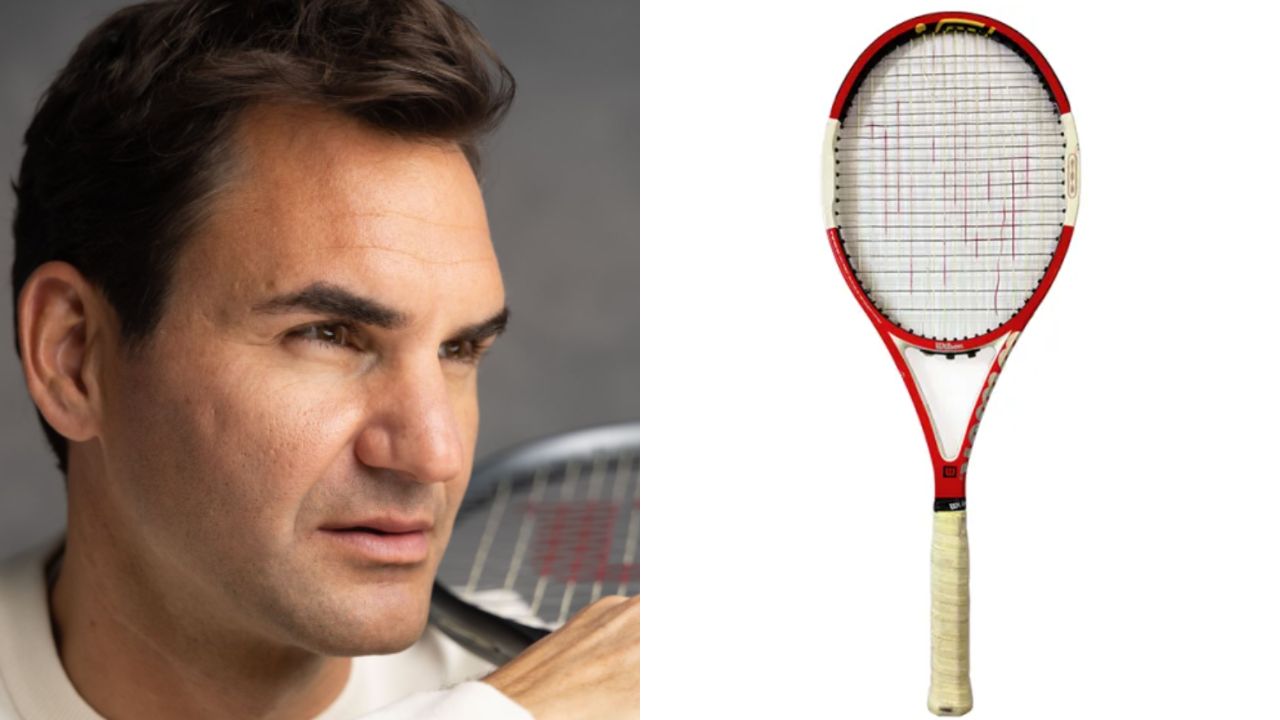 La raquette de Roger Federer utilisée à Wimbledon en 2004 pourrait dépasser les 100 000 USD aux ...