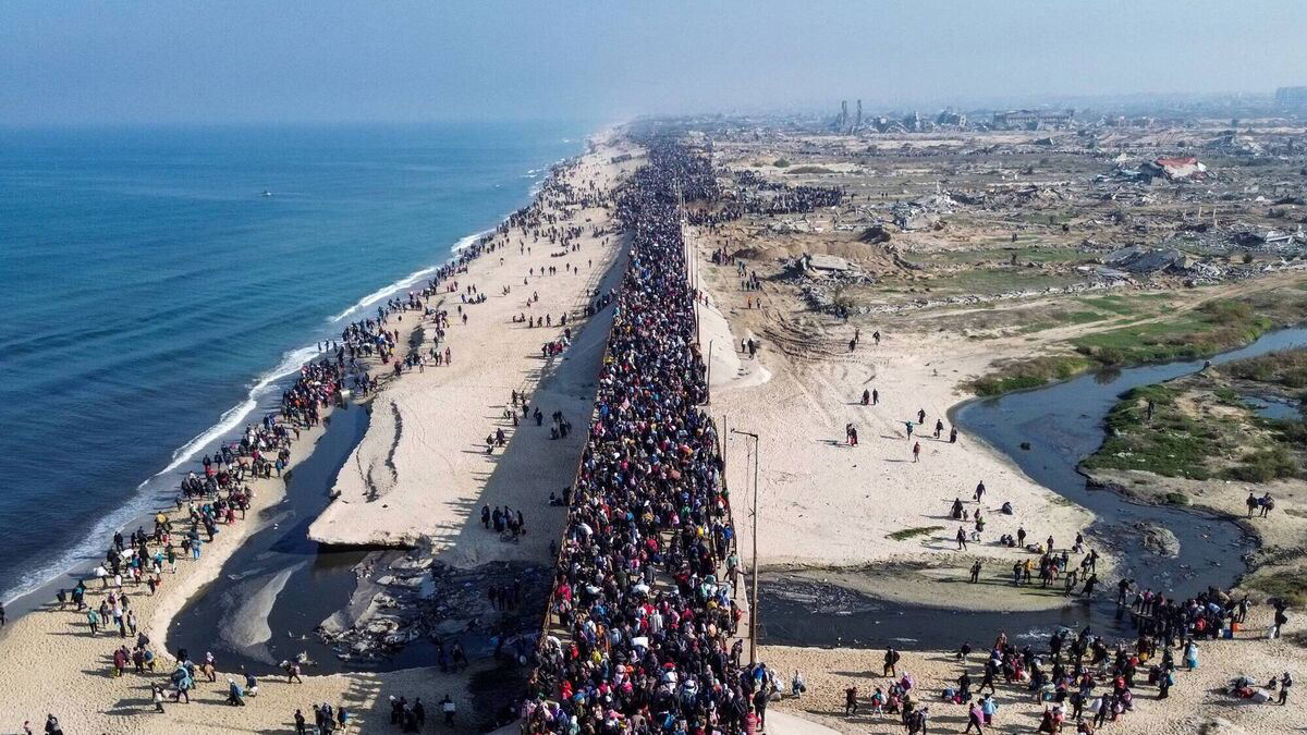 Watch: Drone footage shows thousands of displaced Palestinians heading ... Watch: Drone footage shows thousands of displaced Palestinians heading ...
