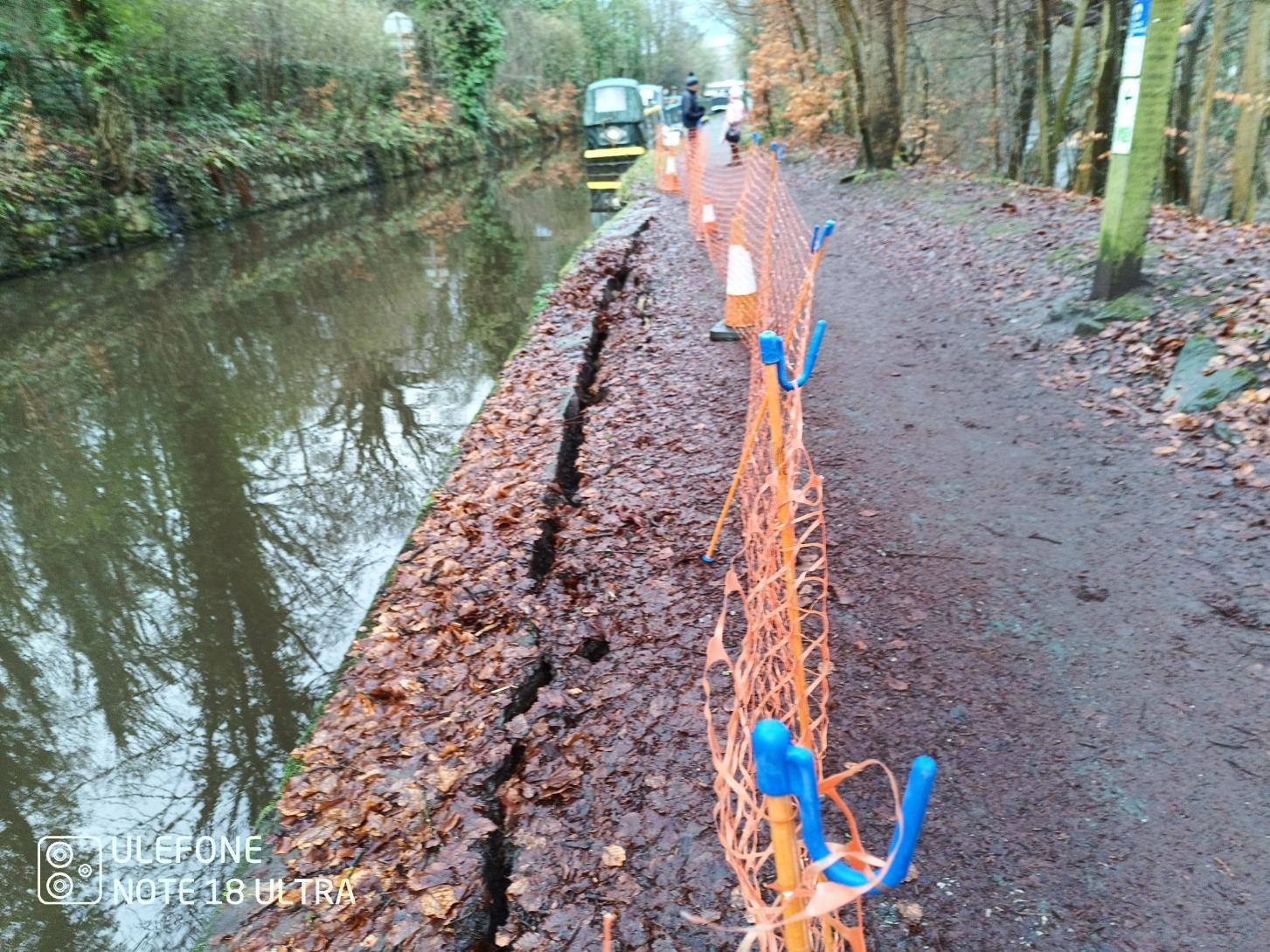 Collapsing canal tow path in High Peak awaiting repairs
