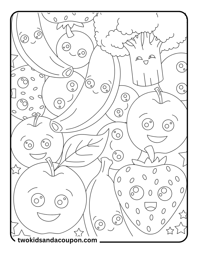 6 Cute Kawaii Fruit Coloring Pages