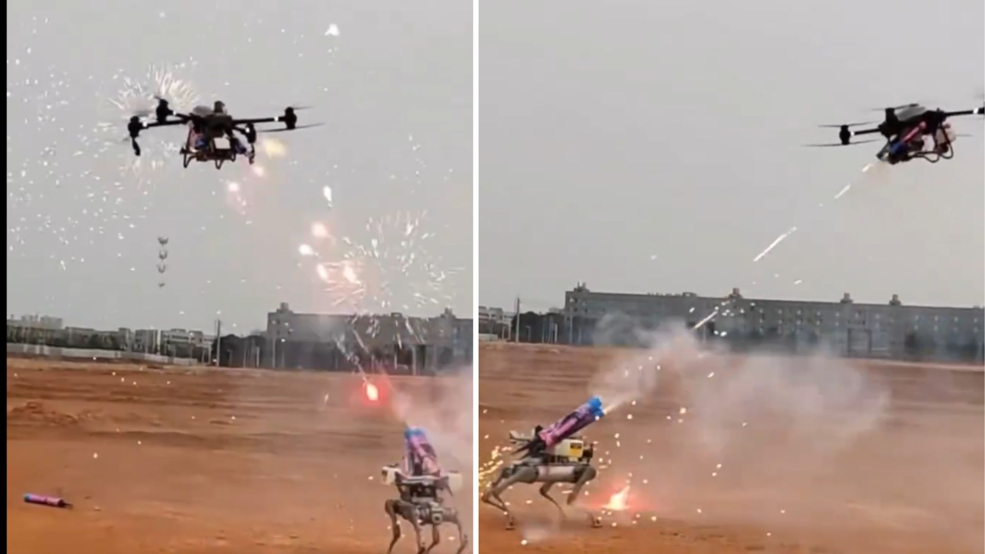Viral: Robot dog battles drone in fireworks fight, sparking future ...