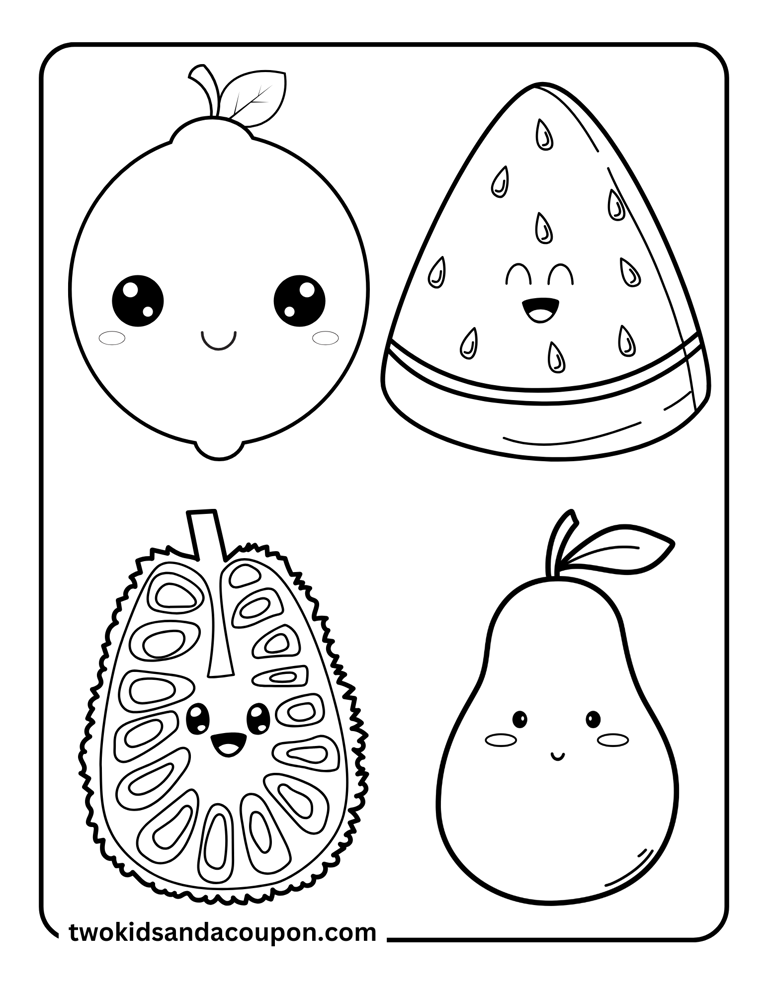 6 Cute Kawaii Fruit Coloring Pages
