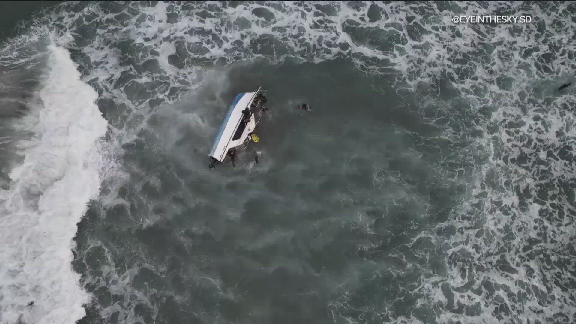 Drone video shows suspected smuggling boat overturn off Ocean Beach