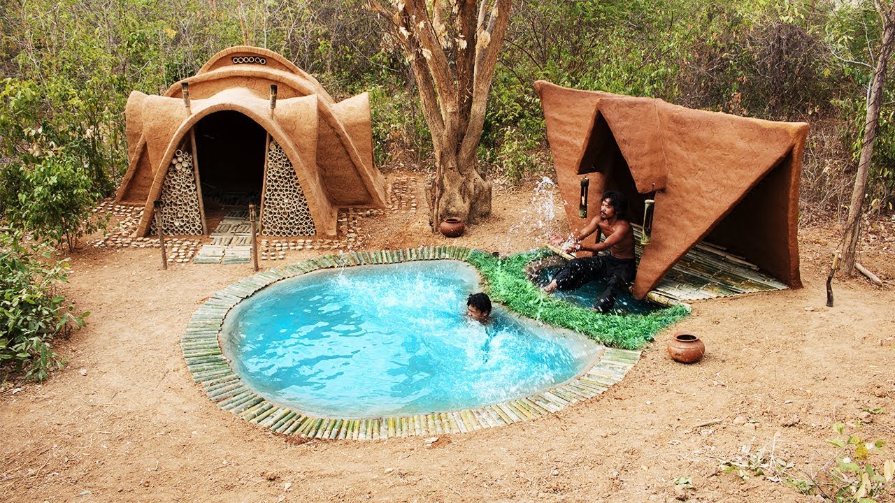 Epic Mud House Build with Secret Pool | Primitive Survival Masterpiece